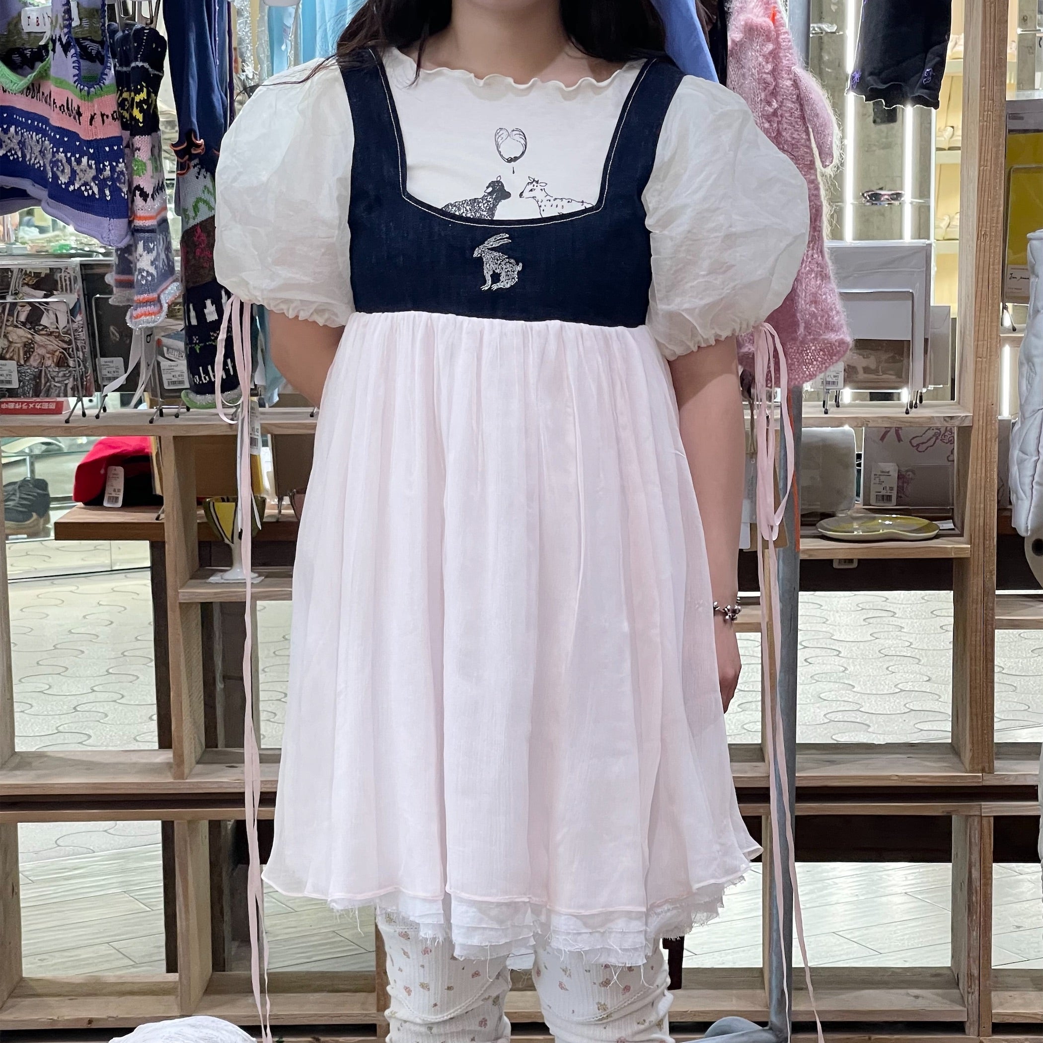 Seline dress / Solo rabbit embroidered / デニムミニドレス | シープ / SHEEP | Rabbit